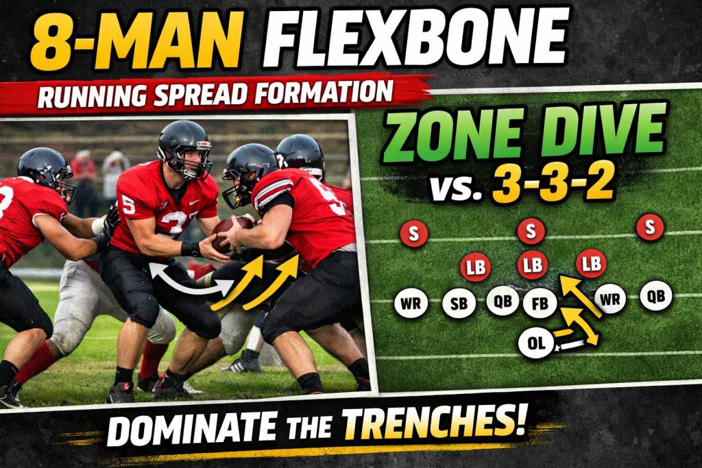8-Man Flexbone: Running Spread Formation Zone Dive vs. 3-3-2 - Triple ...